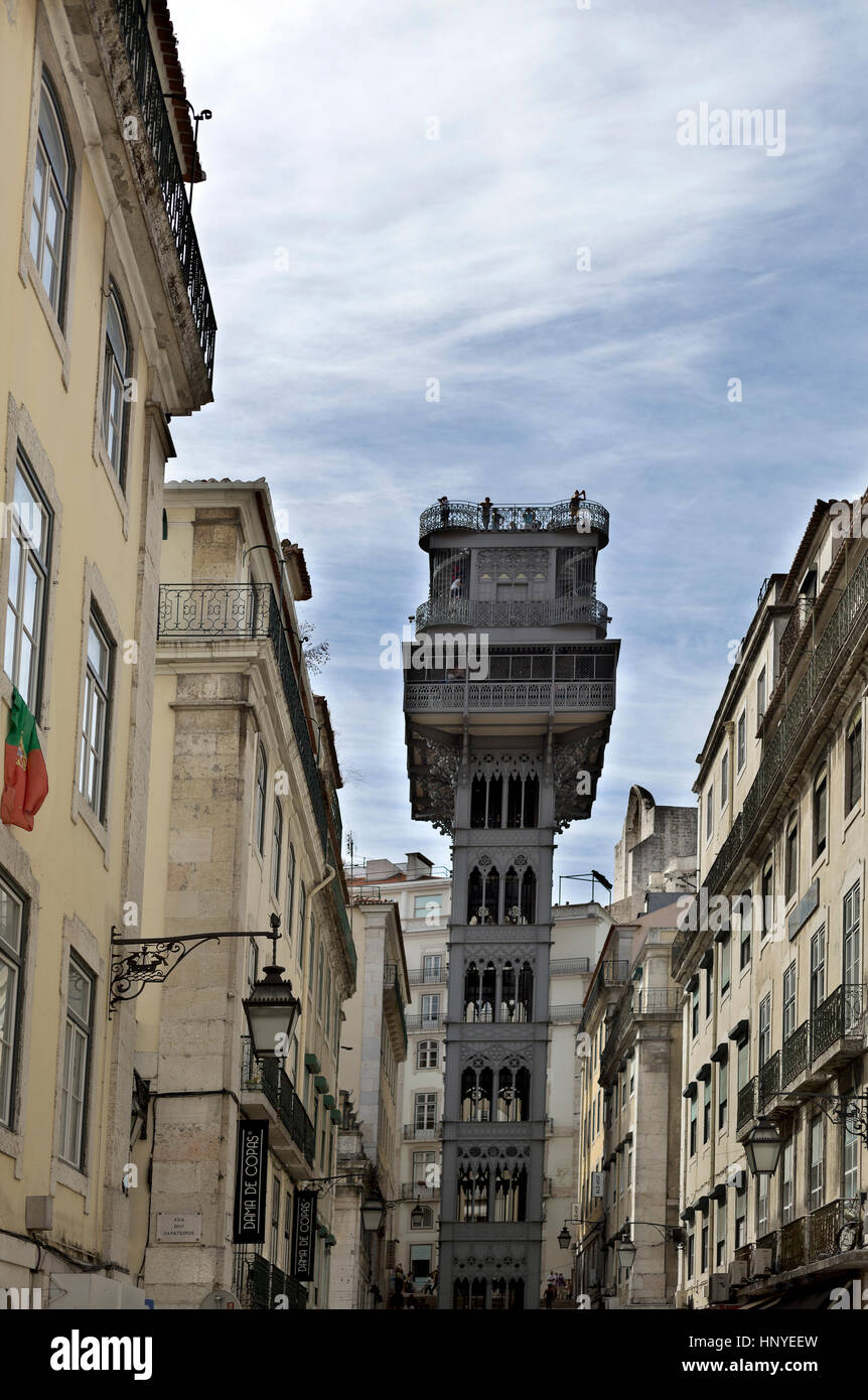 Iconic neo-gothic Santa Justa Lift, or elevator, built in late ...