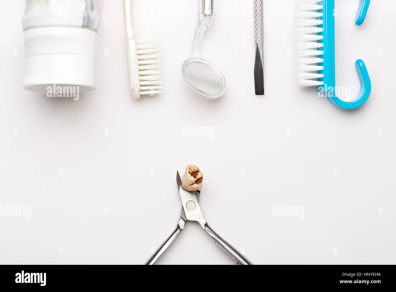 Damaged teeth with cavity isolated on white background tools Stock ...