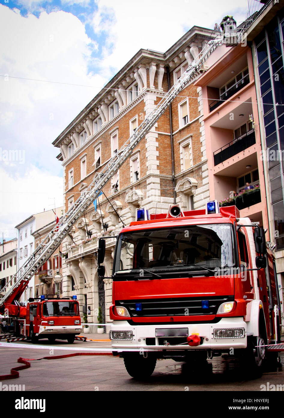 Fire Truck on Scene of House Fire Stock Photo - Alamy