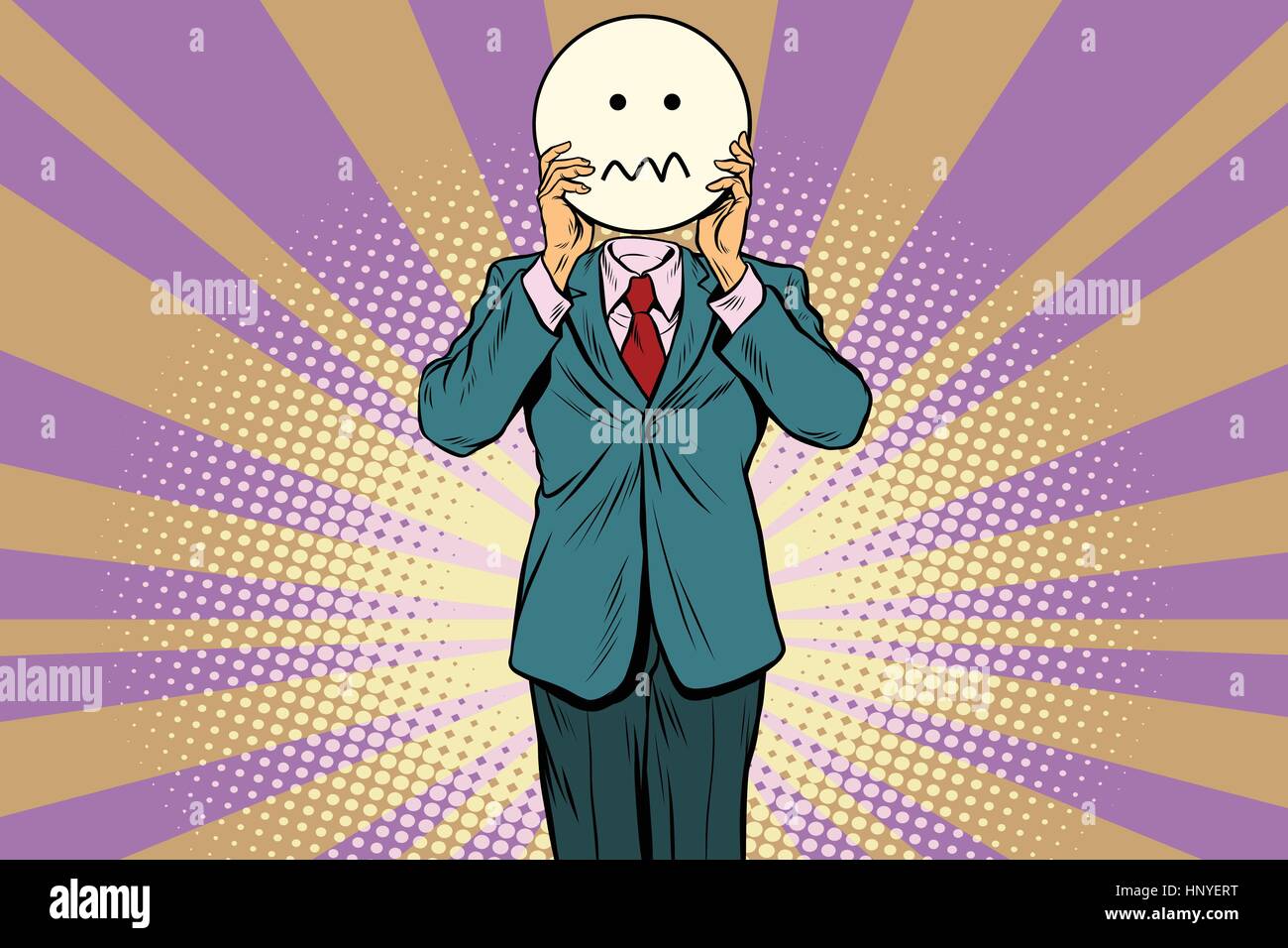 nervous skepticism Man smiley Emoji face. Vintage pop art retro comic ...