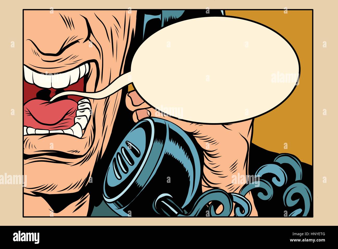 Angry man talking on the phone. comic cloud. Vintage pop art retro ...
