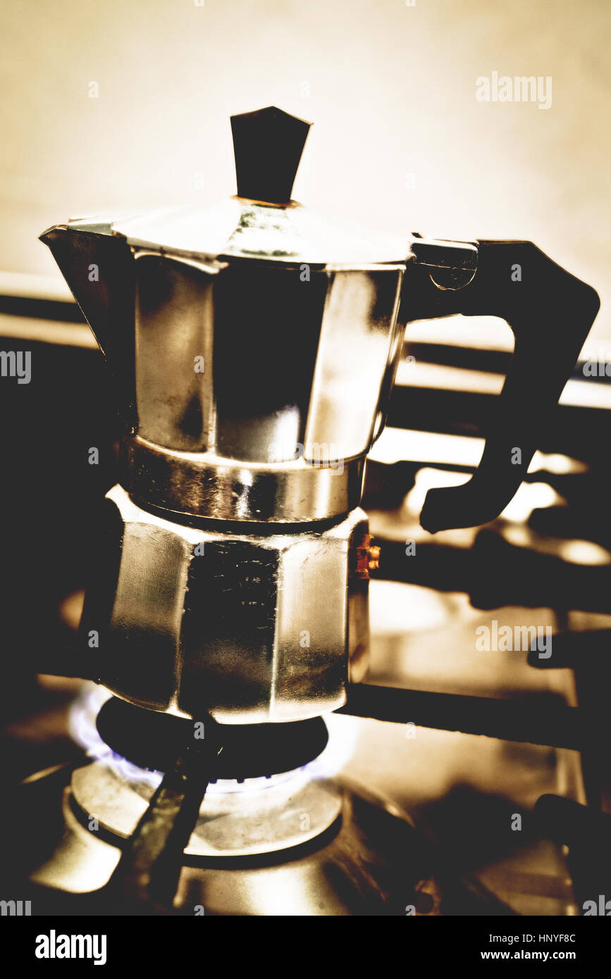 italian homemade coffee mocha - vintage style photo Stock Photo - Alamy