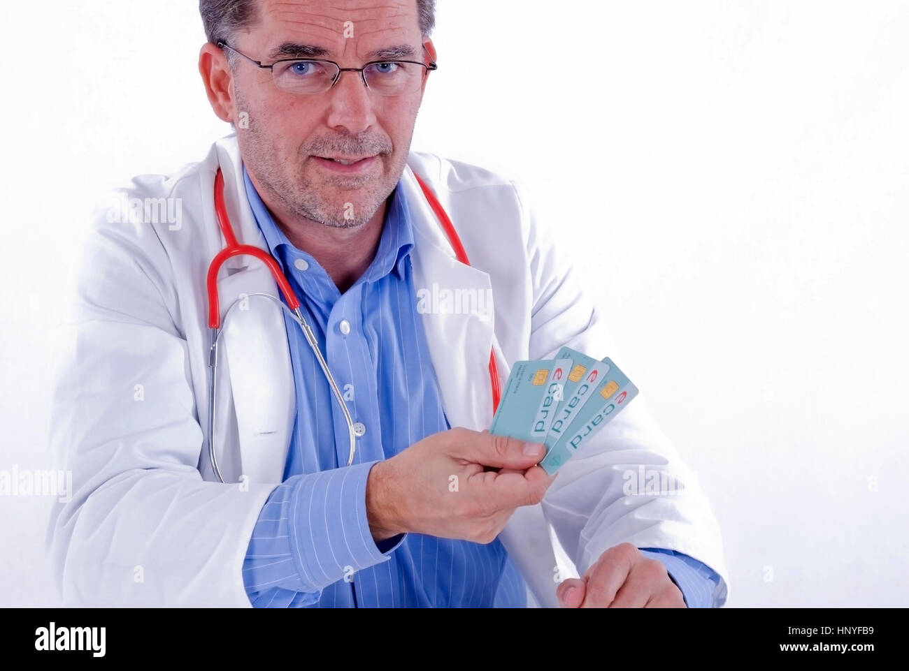 Model release , Arzt mit E-Cards - doctor with Austrian e-cards Stock ...