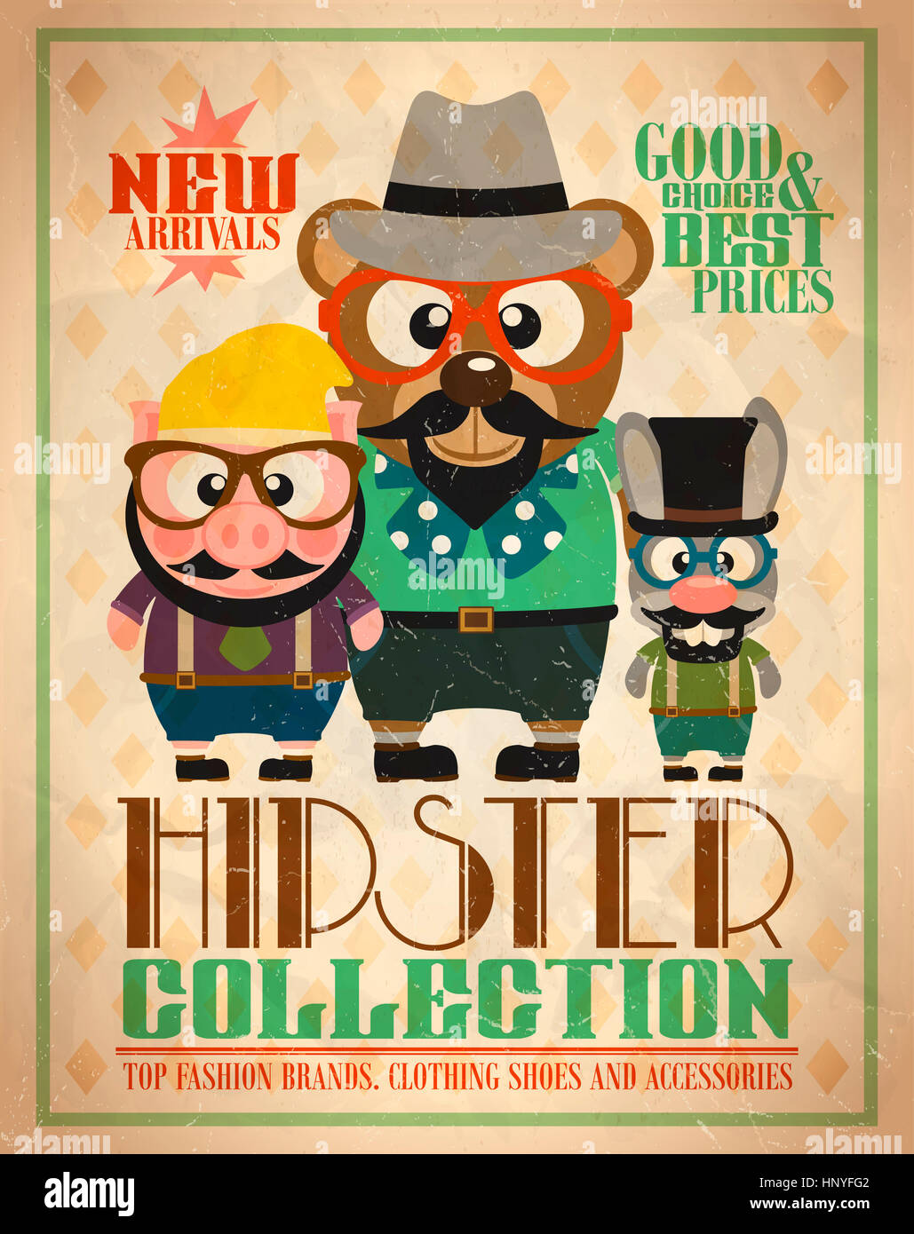 Hipster collection ,animal hipsters retro card Stock Photo - Alamy