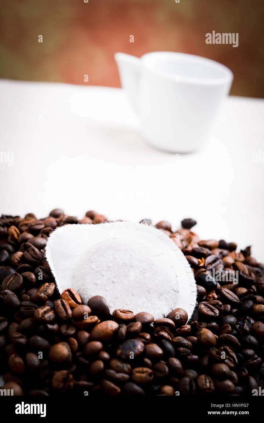 coffee beans cup and filter Stock Photo - Alamy