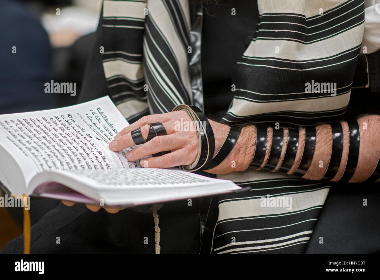 Jewish man wearing a tefillin hi-res stock photography and images - Alamy