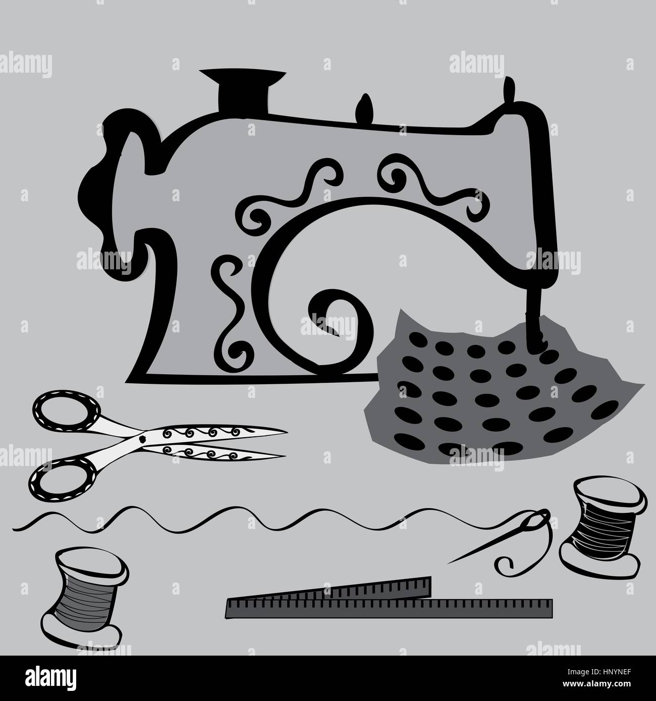 Sewing machine fabric tools Stock Vector Images - Alamy