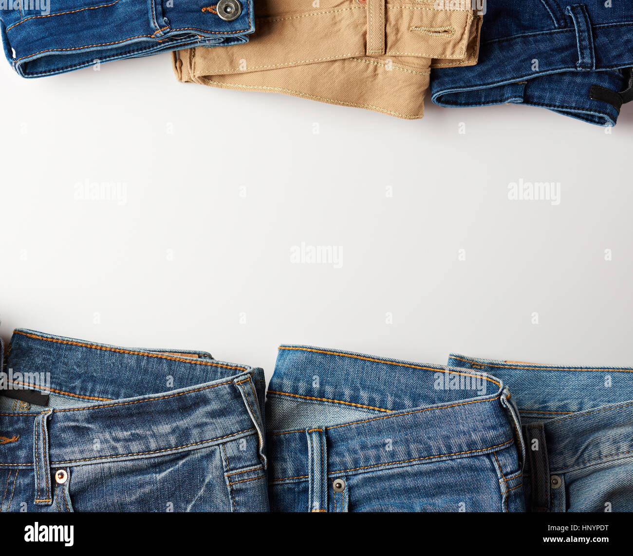 blue jeans frame on white background isolated. Group of jeans boarder ...
