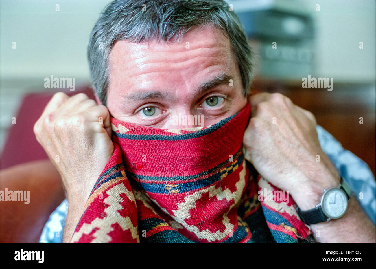 Griff Rhys-Jones at his home in Fitzroy Square, London, demonstrating ...