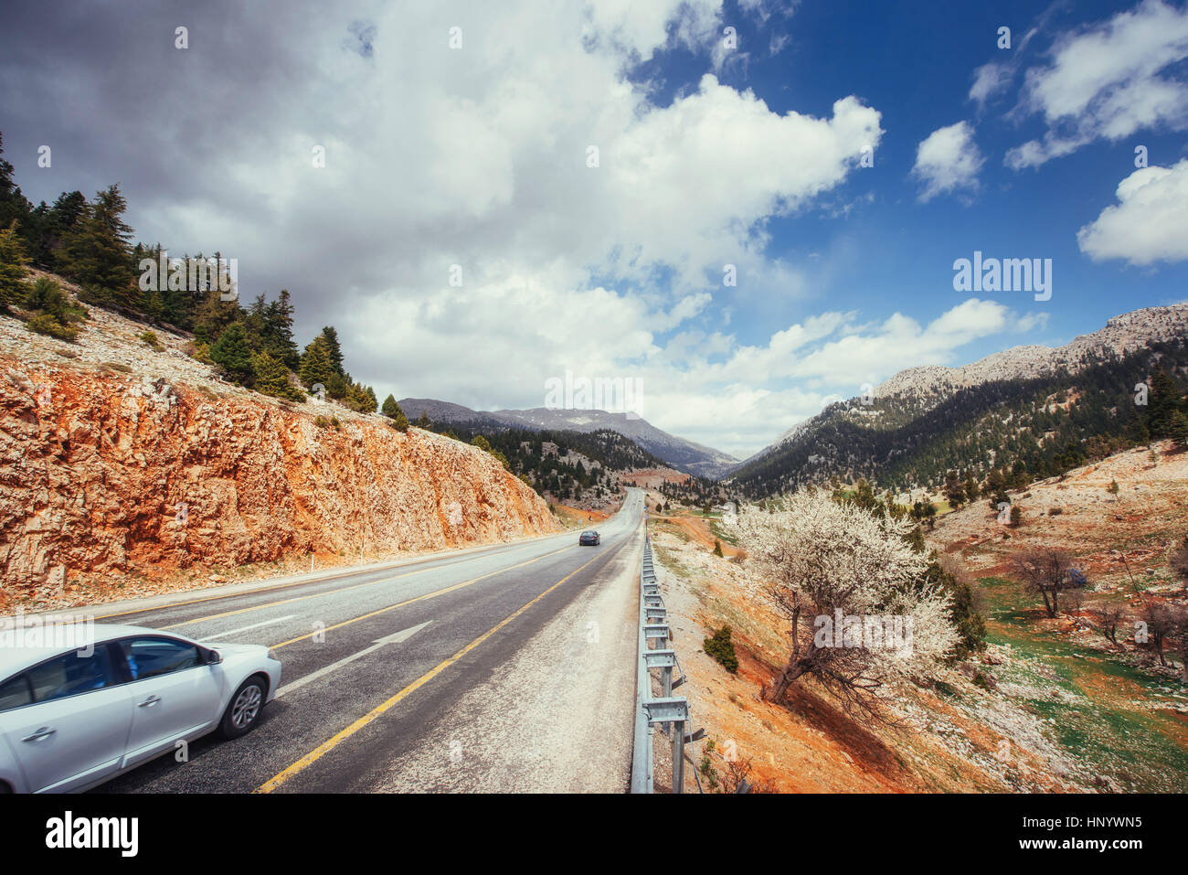 beautiful scenic highway in mountains. Car rides on asphalt surf Stock ...