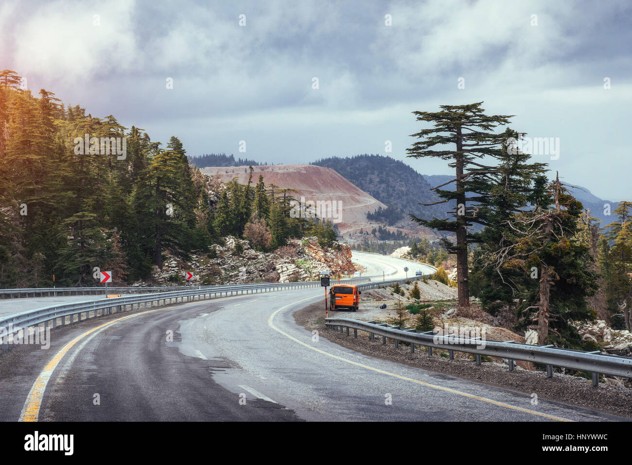 beautiful scenic highway in mountains. Car rides on asphalt surf Stock ...