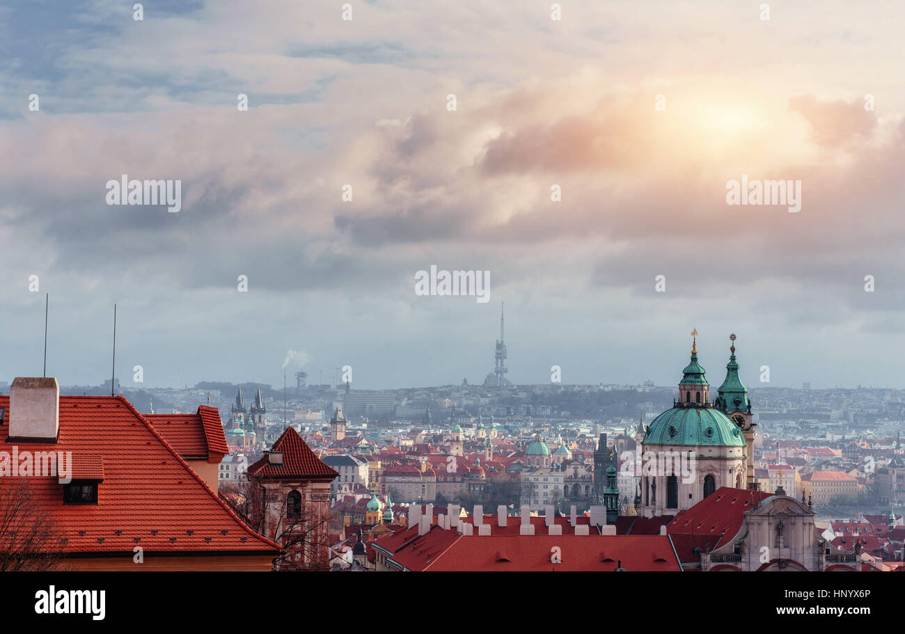 Prague cityscape, Czech Republic. Sunny blue clear sky Stock Photo - Alamy