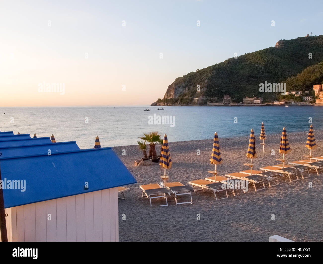Noli, Italy: Noli beach in the early morning light Stock Photo - Alamy