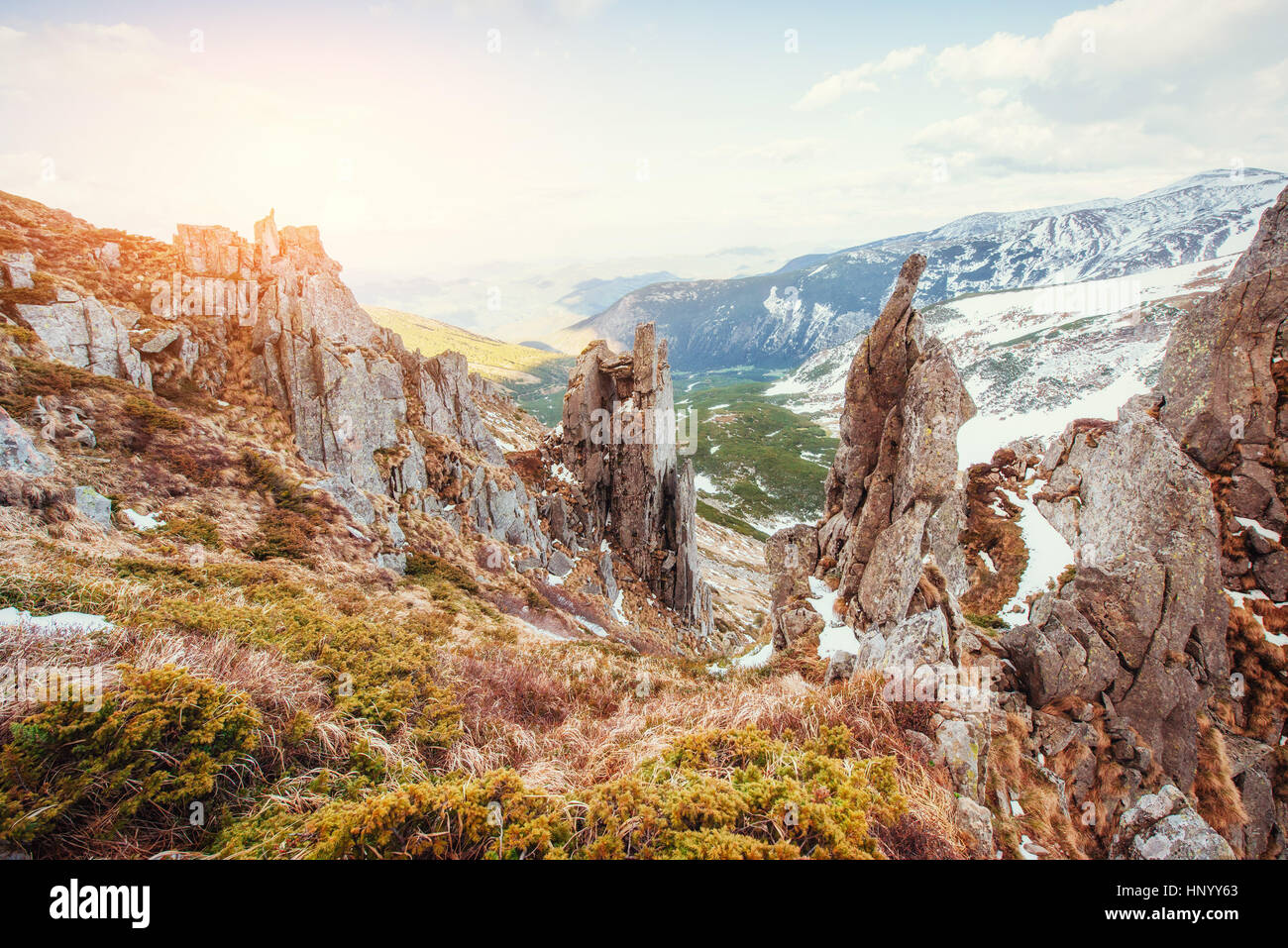 Colorful spring landscape of mountain ranges in the Carpathians Stock ...