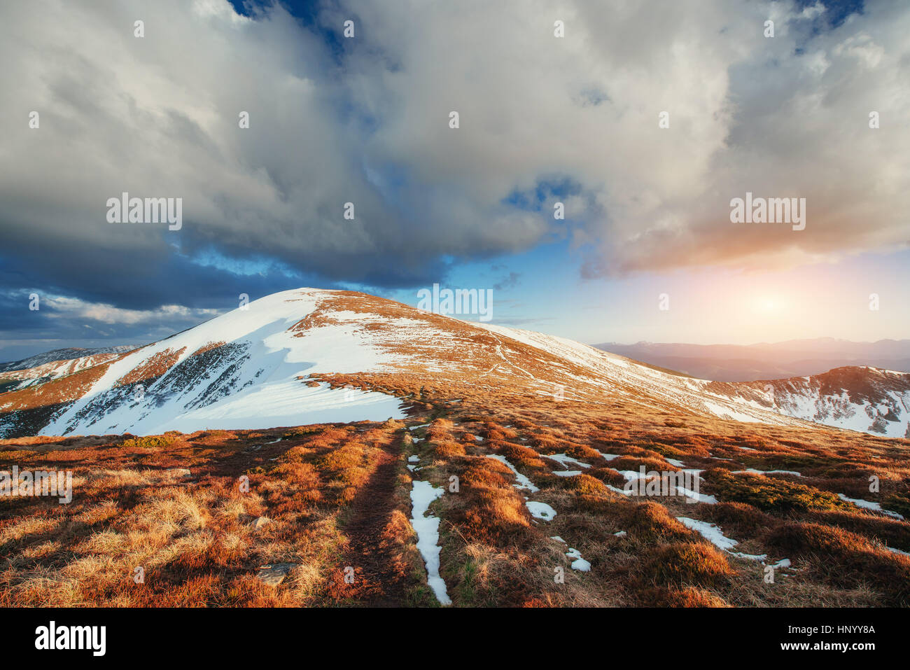 Spring mountain landscape. Snowy Mountains Stock Photo - Alamy