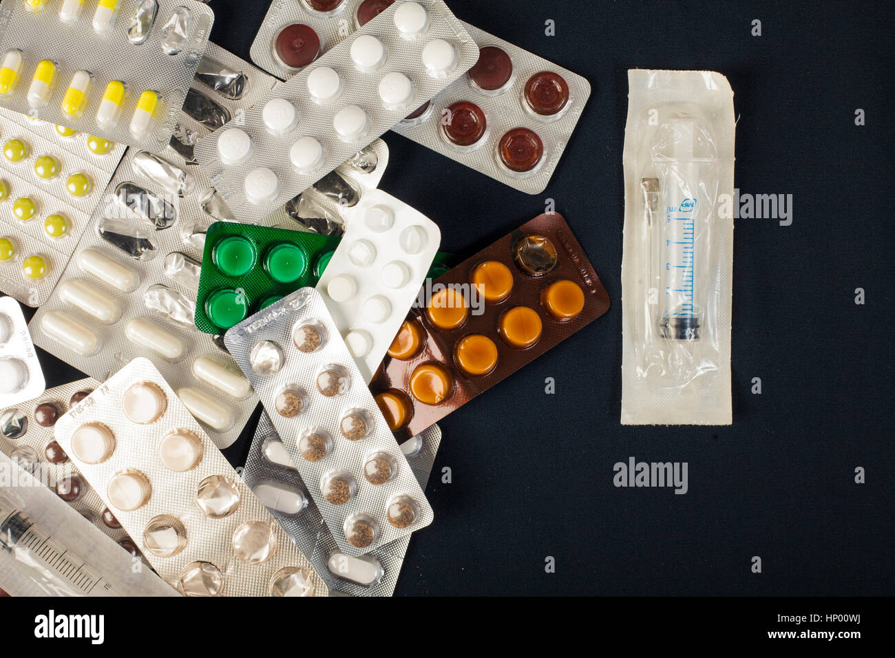 Drug medication. Pharmaceutical medicament for health. Heap of red ...