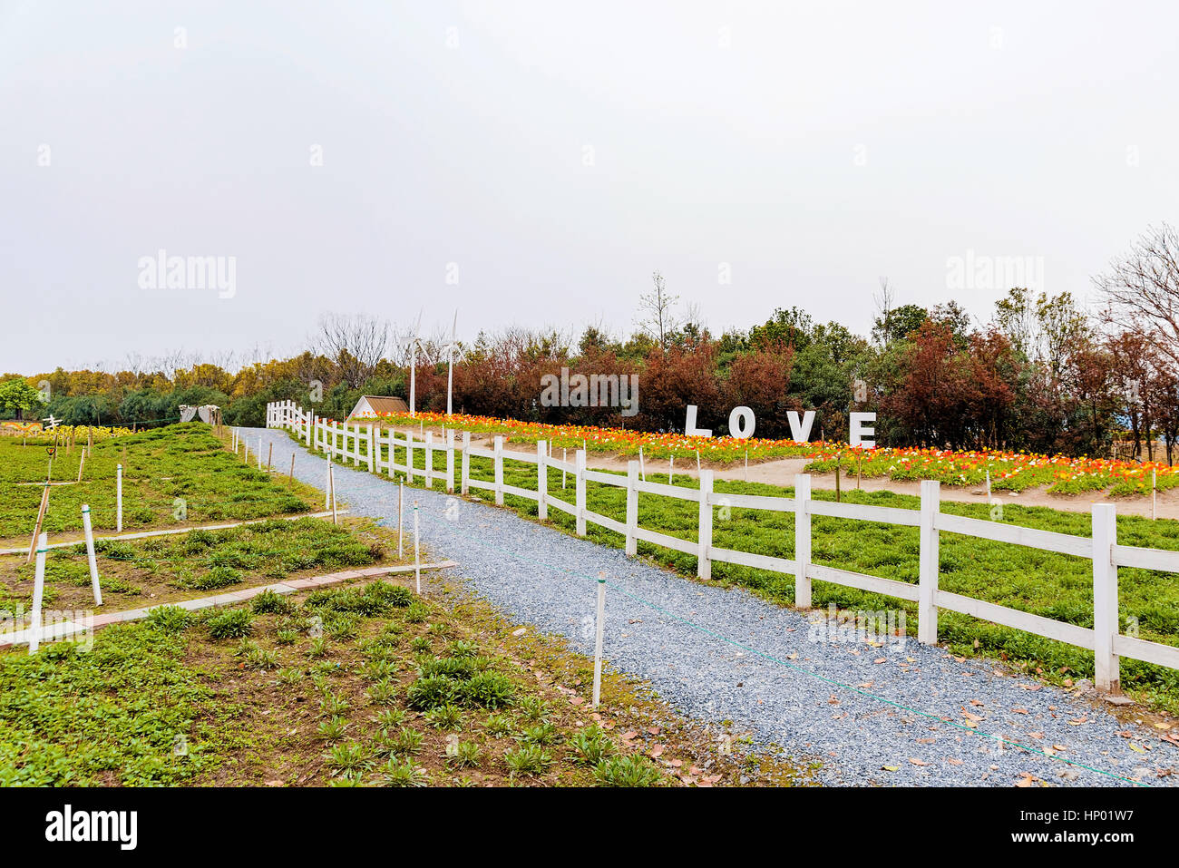 Romantic park landscape with a love sign Stock Photo - Alamy