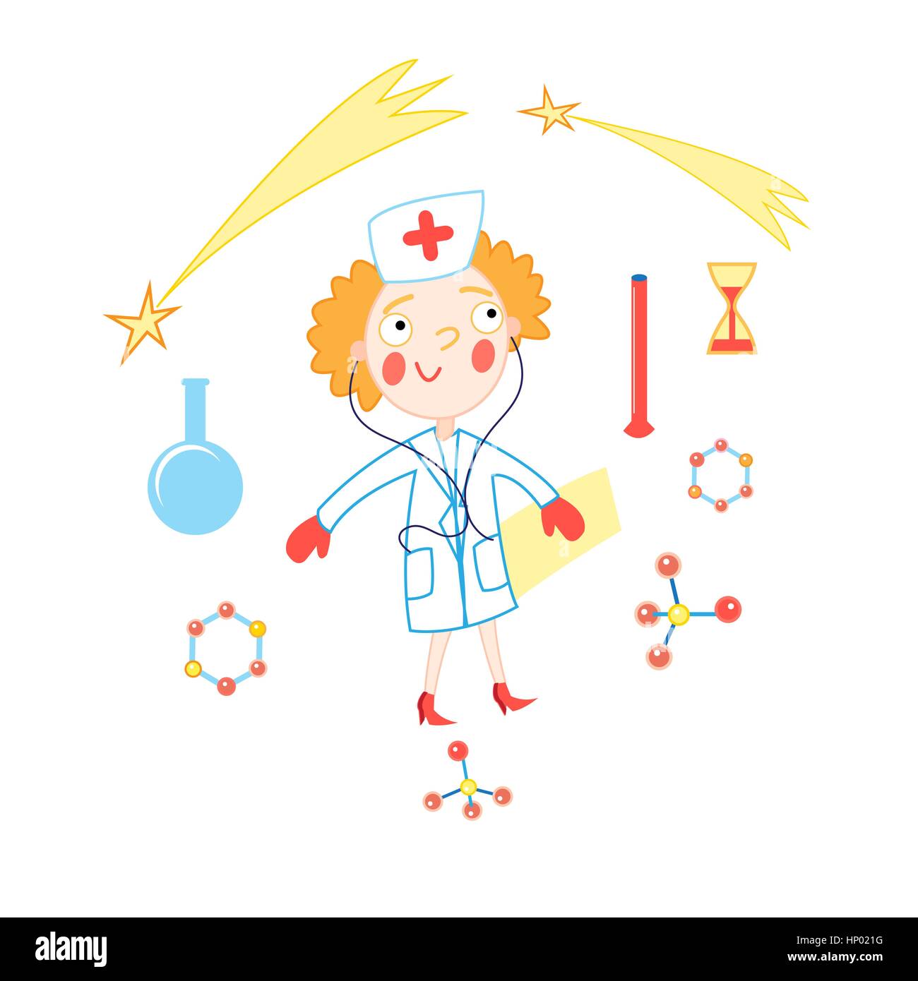 Vector funny doctor on a white background with different elements Stock ...
