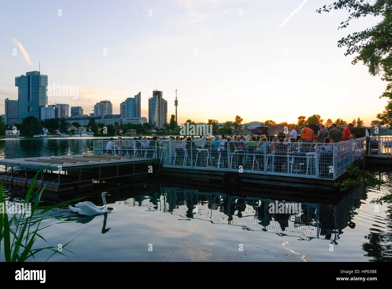Wien, Vienna, Restaurant "Strandcafe" at the Old Danube mi Donaucity ...