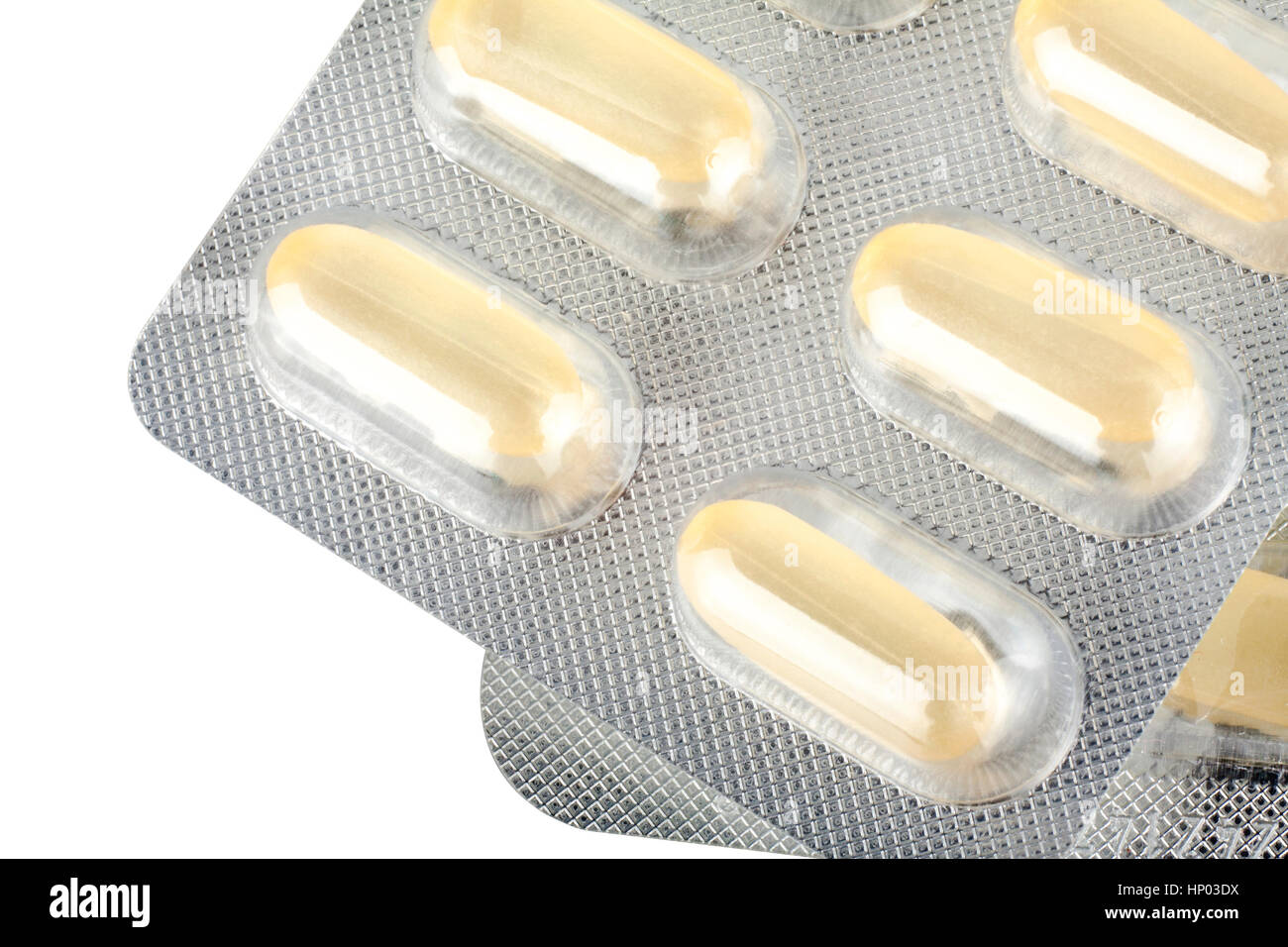 Medical pills in silver blister packs isolated on white background ...