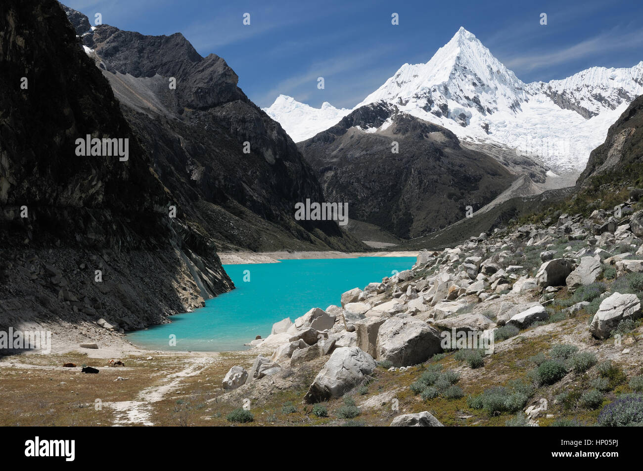 Peru, Beautiful Cordillera Blanca mountain. The picture presents lagoon ...