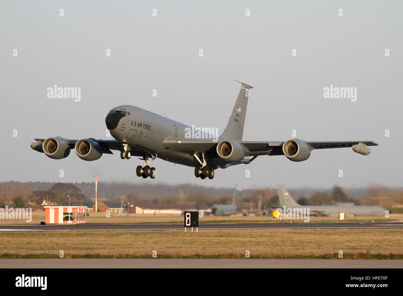 Newly assigned to the 100th ARW, this KC-135 climbs out of Mildenhall ...