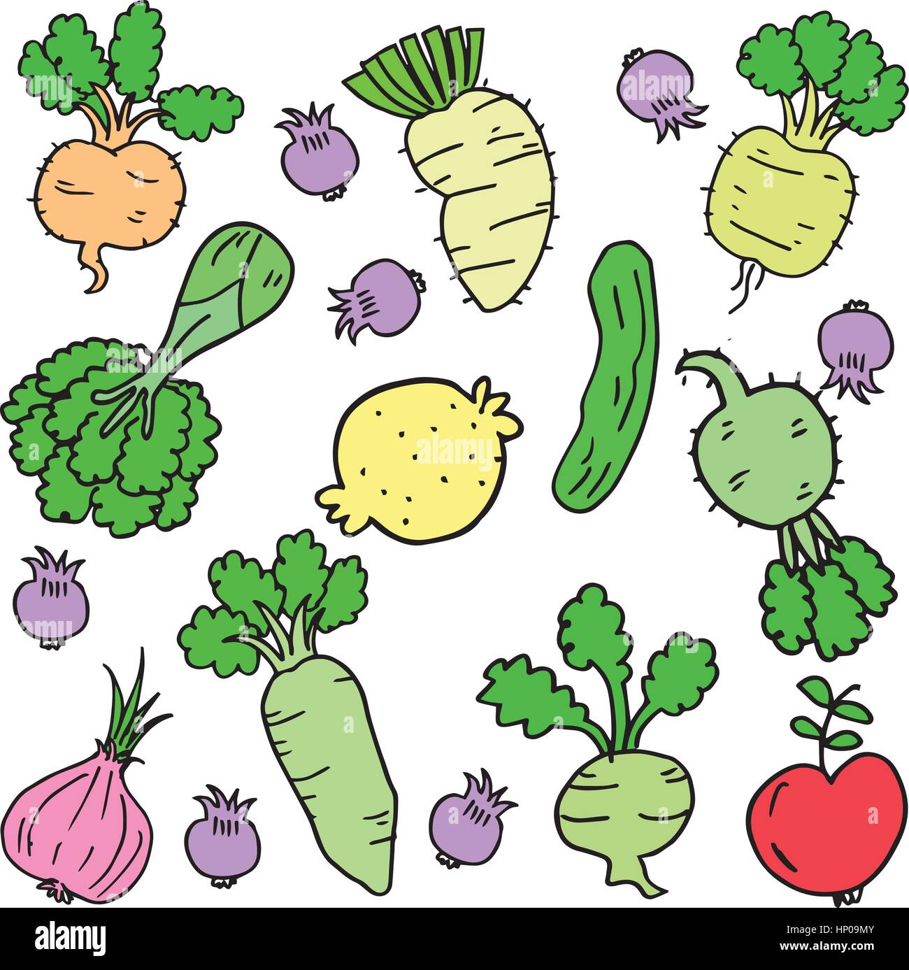 Doodle fresh vegetable set vector art collection stock Stock Vector ...