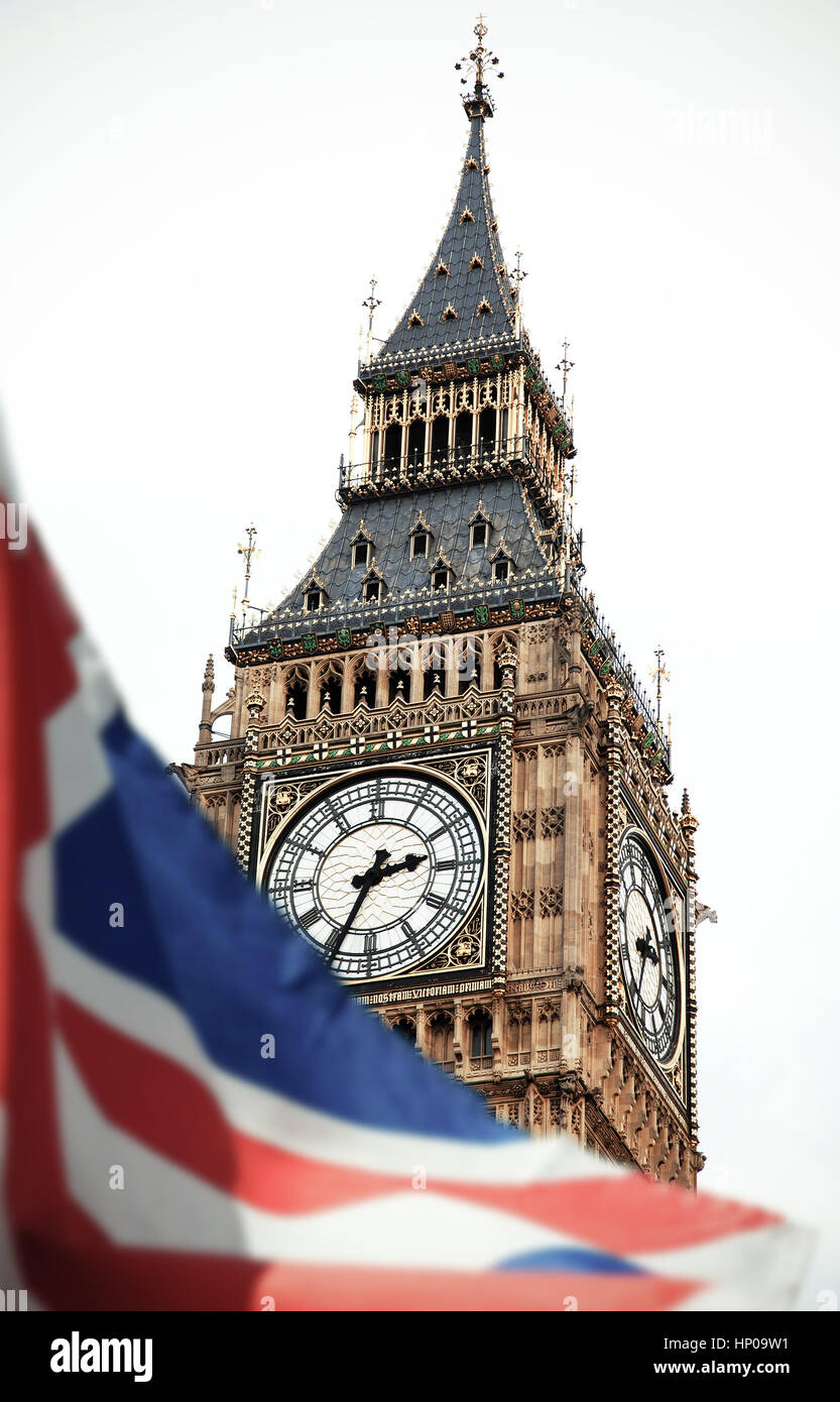flags of UK and EU combined over icons of London - Brexit concept Stock ...