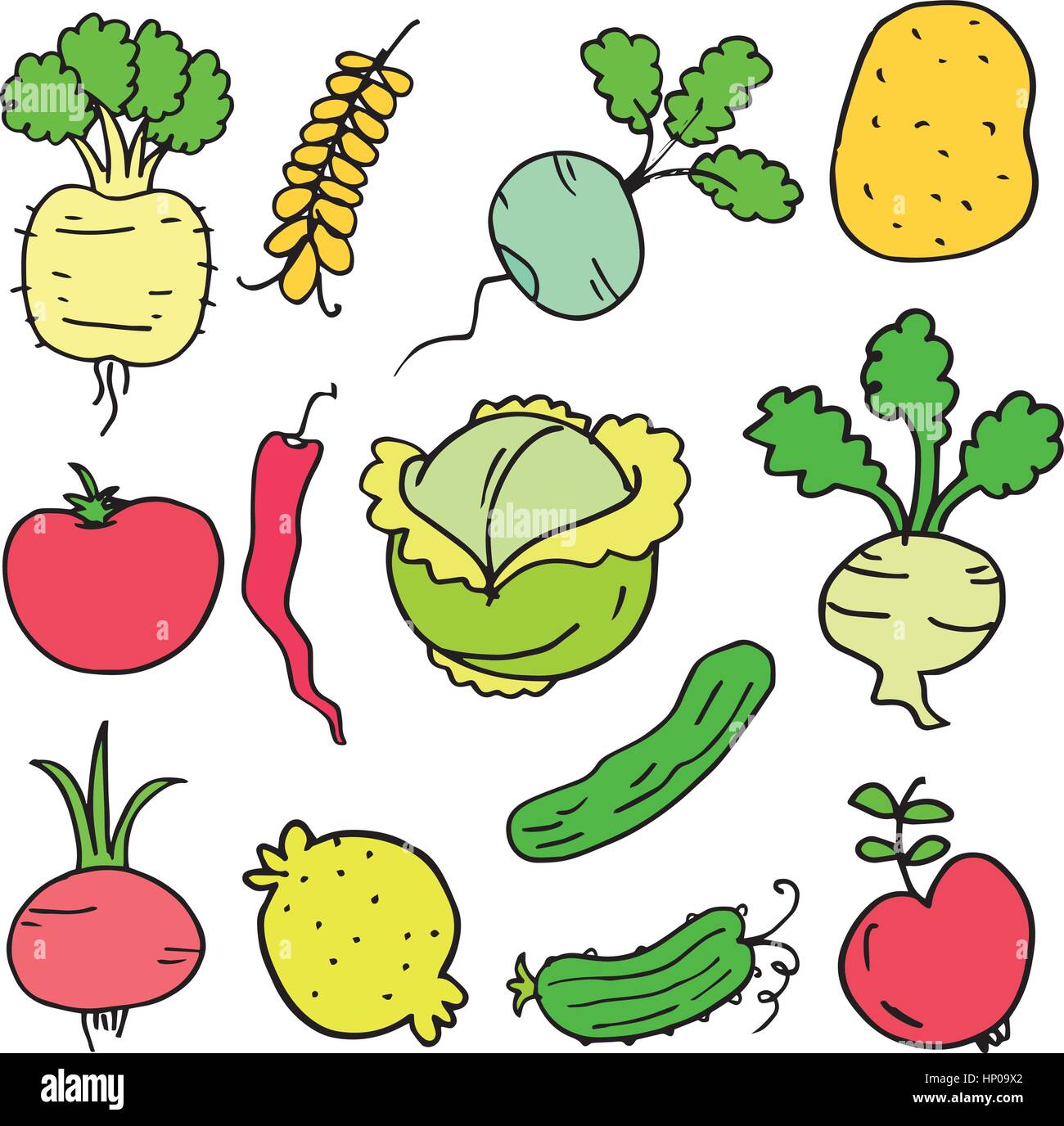 Doodle of vegetable various set design cartoon vector art Stock Vector ...