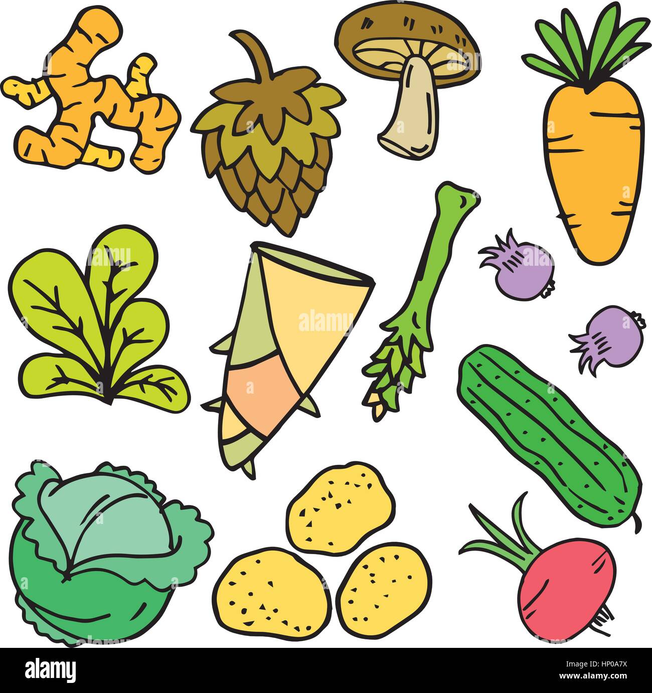 Doodle fresh vegetable cartoon design vector art Stock Vector Image ...
