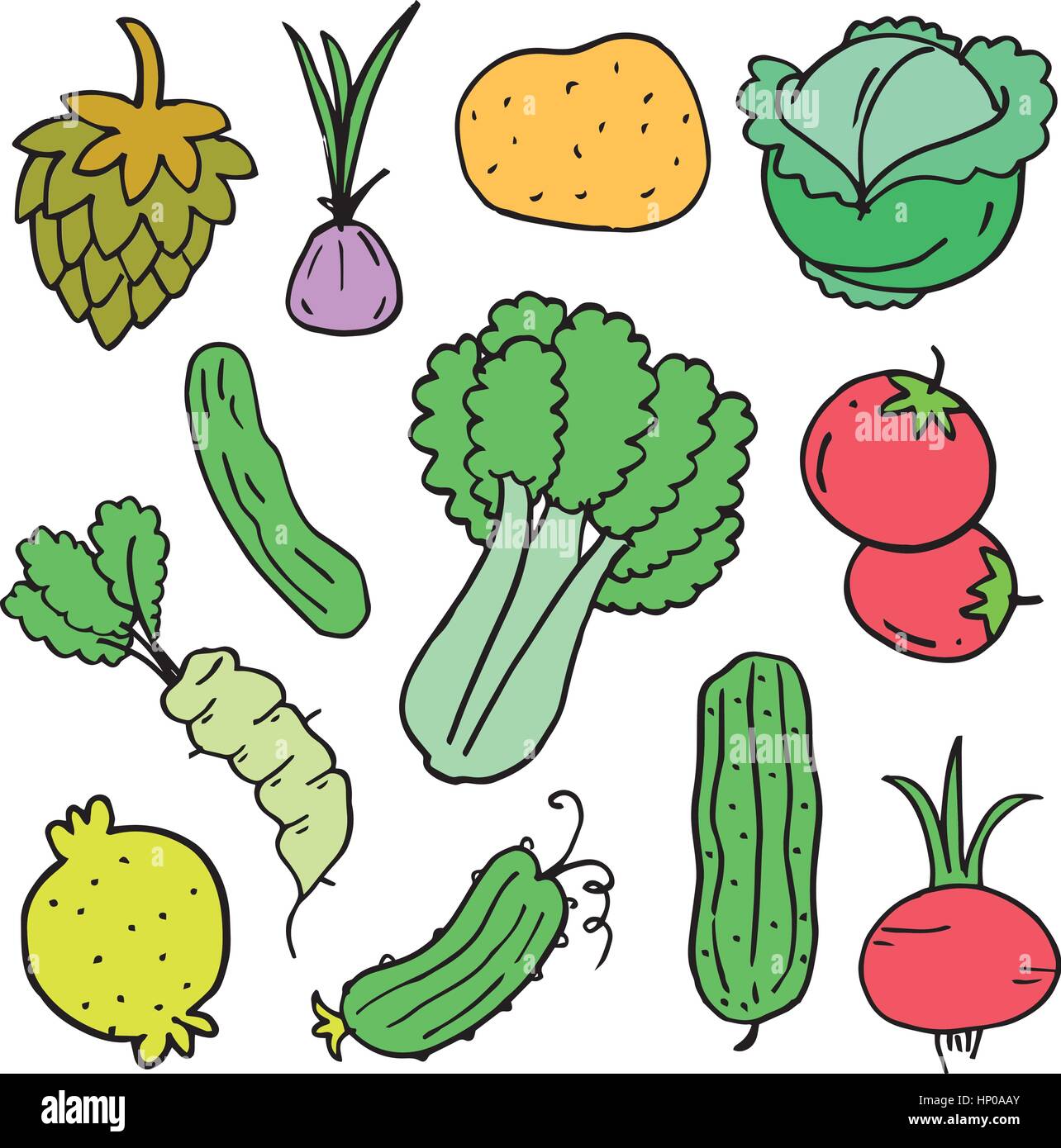 Vegetable set doodles design cartoon vector art Stock Vector Image ...