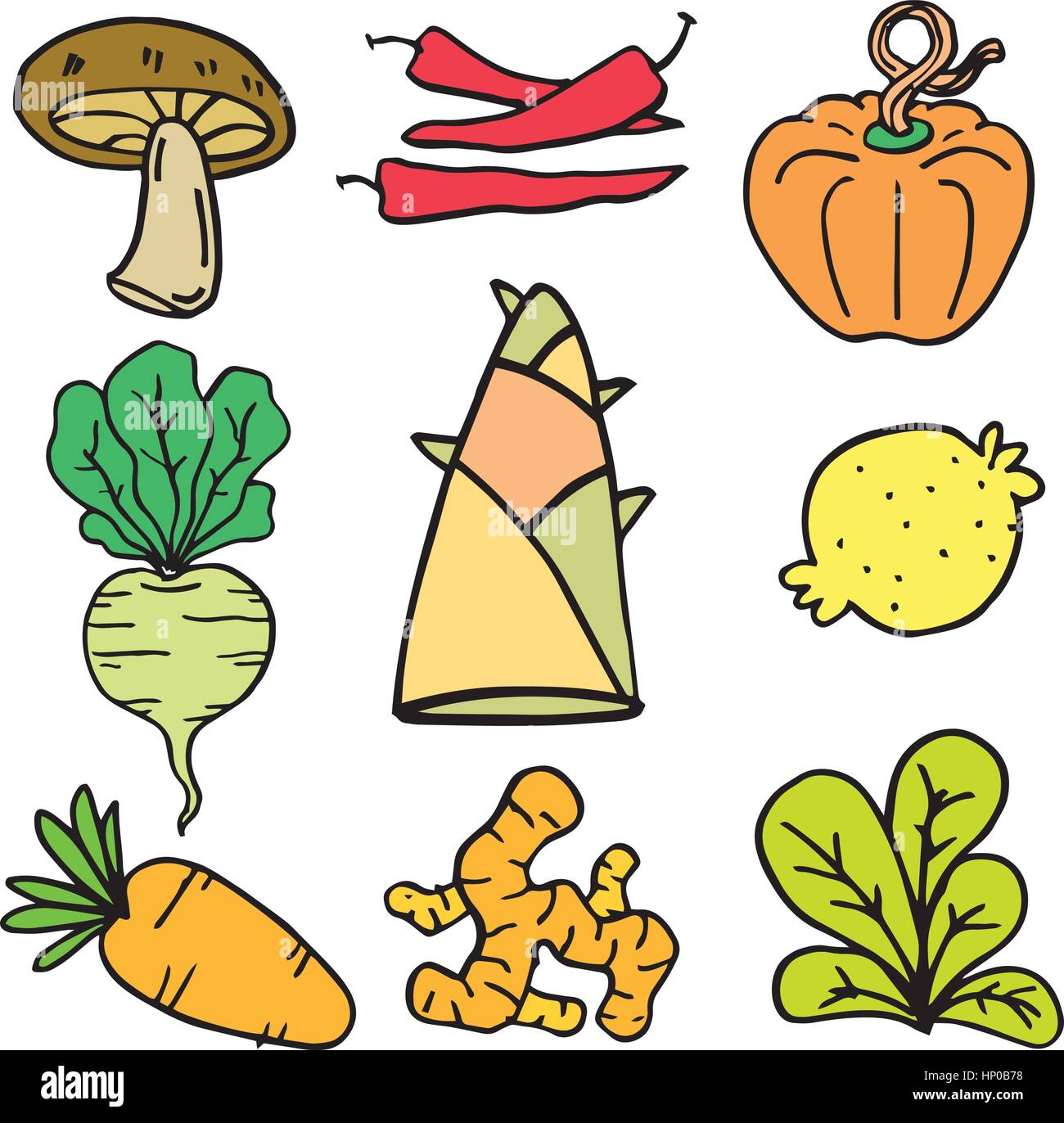Illustration of vegetable set doodles collection stock Stock Vector ...