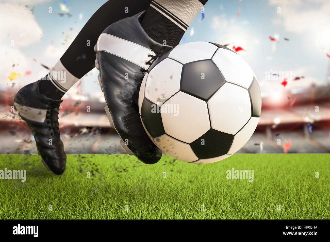 3d rendering soccer player kicking soccer ball in motion Stock Photo ...