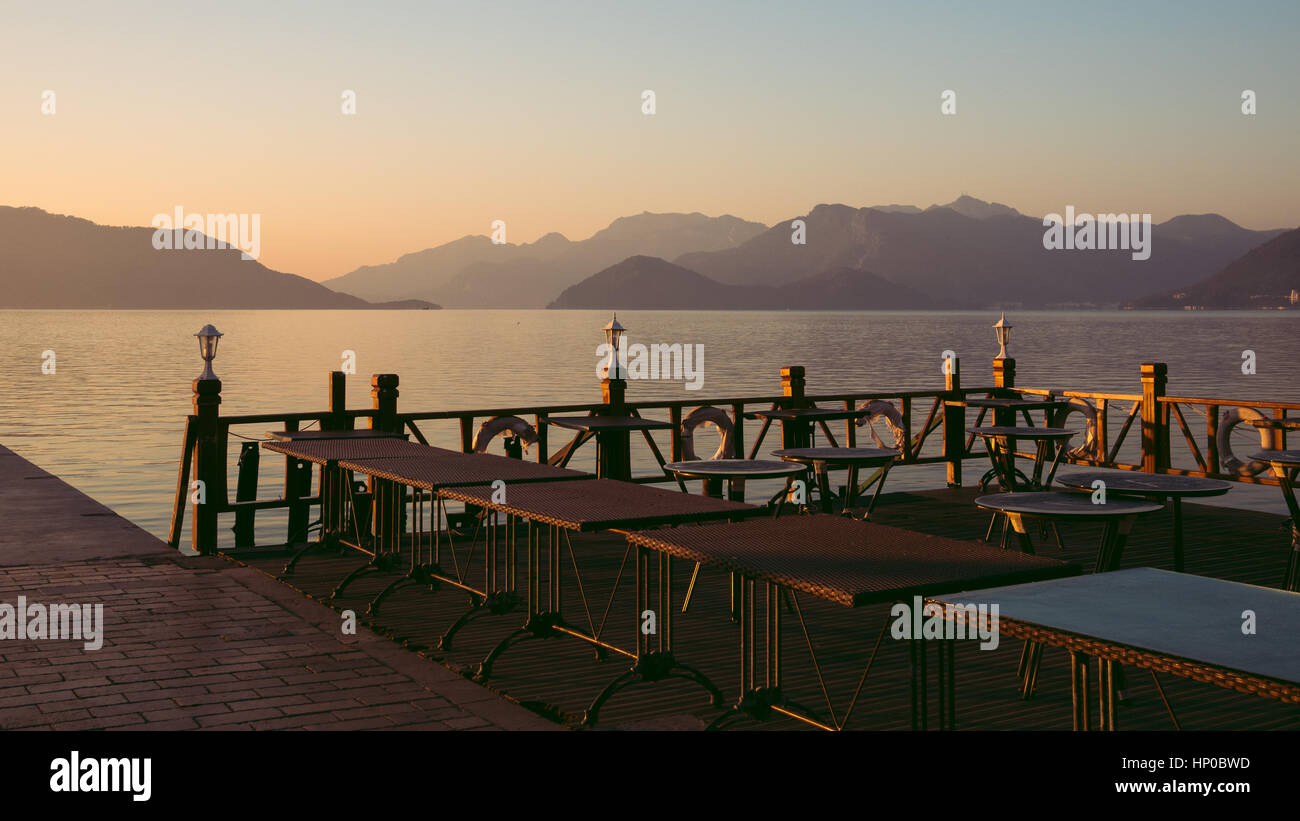 tables on terrace for relaxation outdoor with sea view Stock Photo - Alamy
