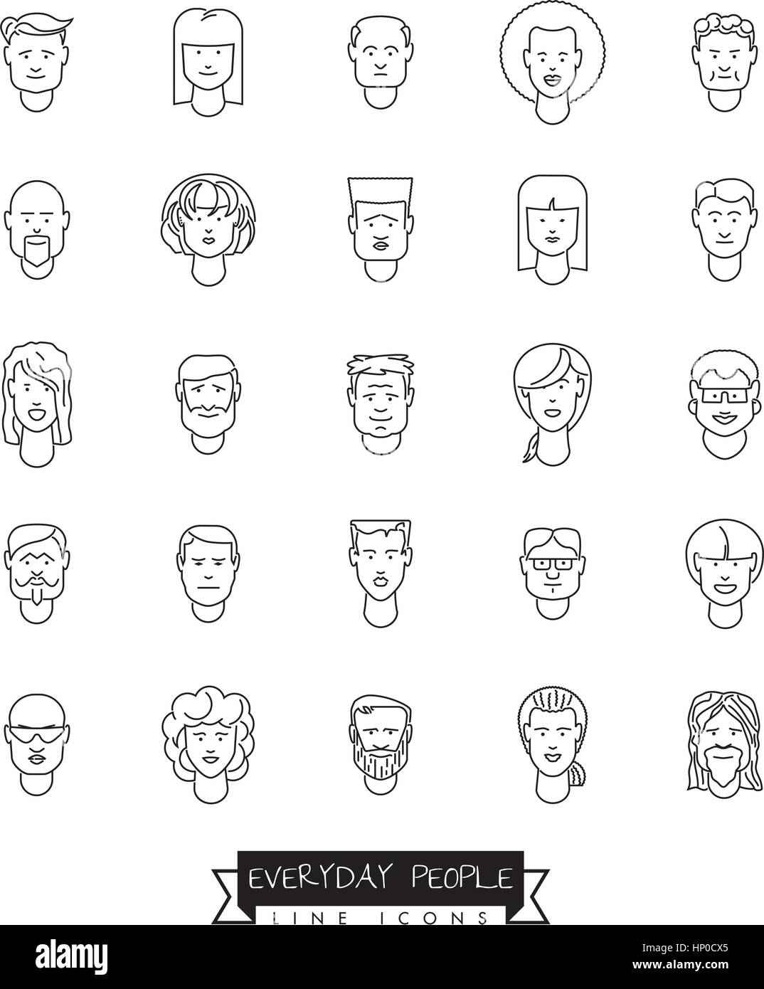 Collection of 25 everyday people avatar line icons Stock Vector Image ...