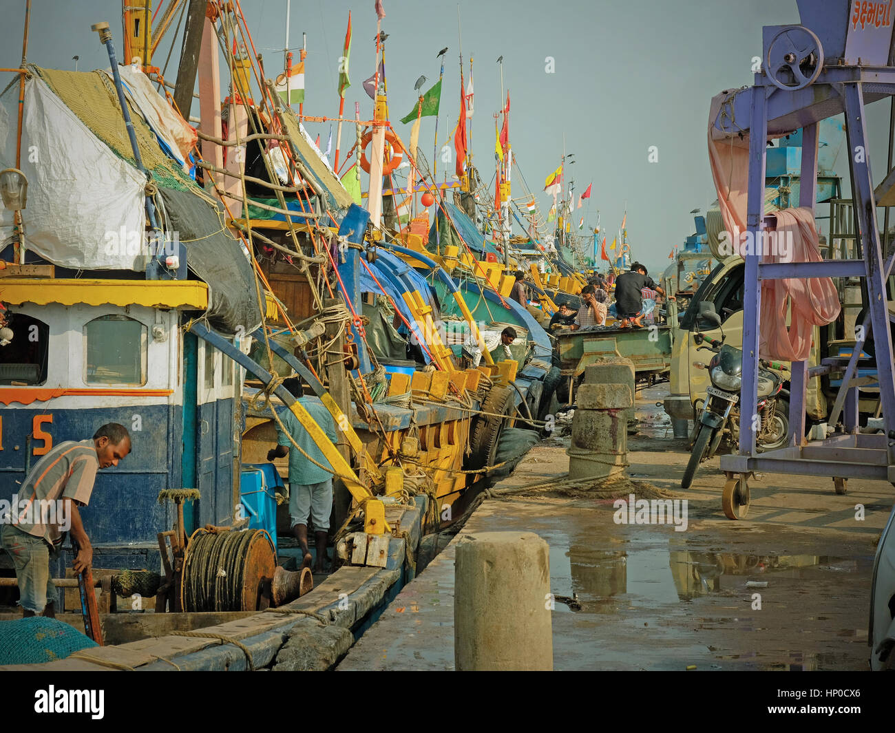 Part of the large fishing fleet in dock on Diu Island in Gujarat state ...
