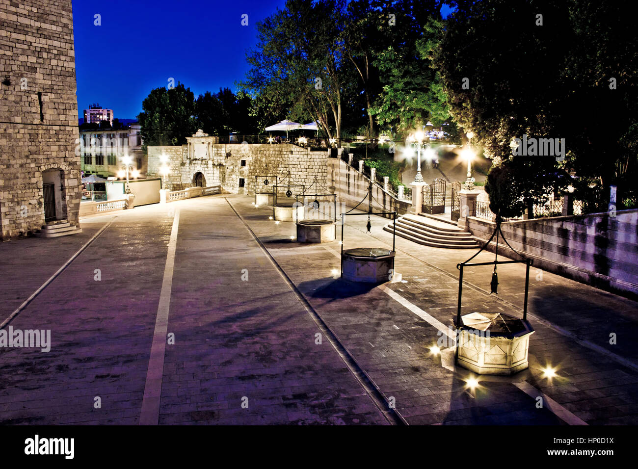 Five well square in Zadar, evening view, Dalmatia, Croatia Stock Photo ...