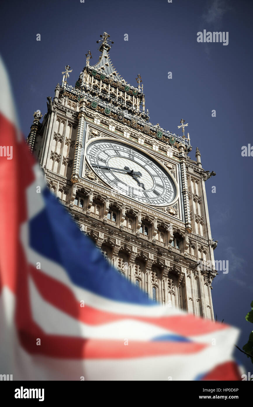 flags of UK and EU combined over icons of London - Brexit concept Stock ...