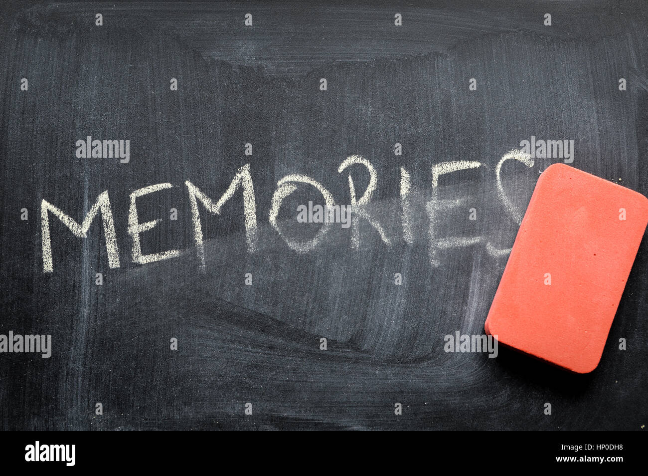 erasing memories, hand written word on blackboard being erased concept ...