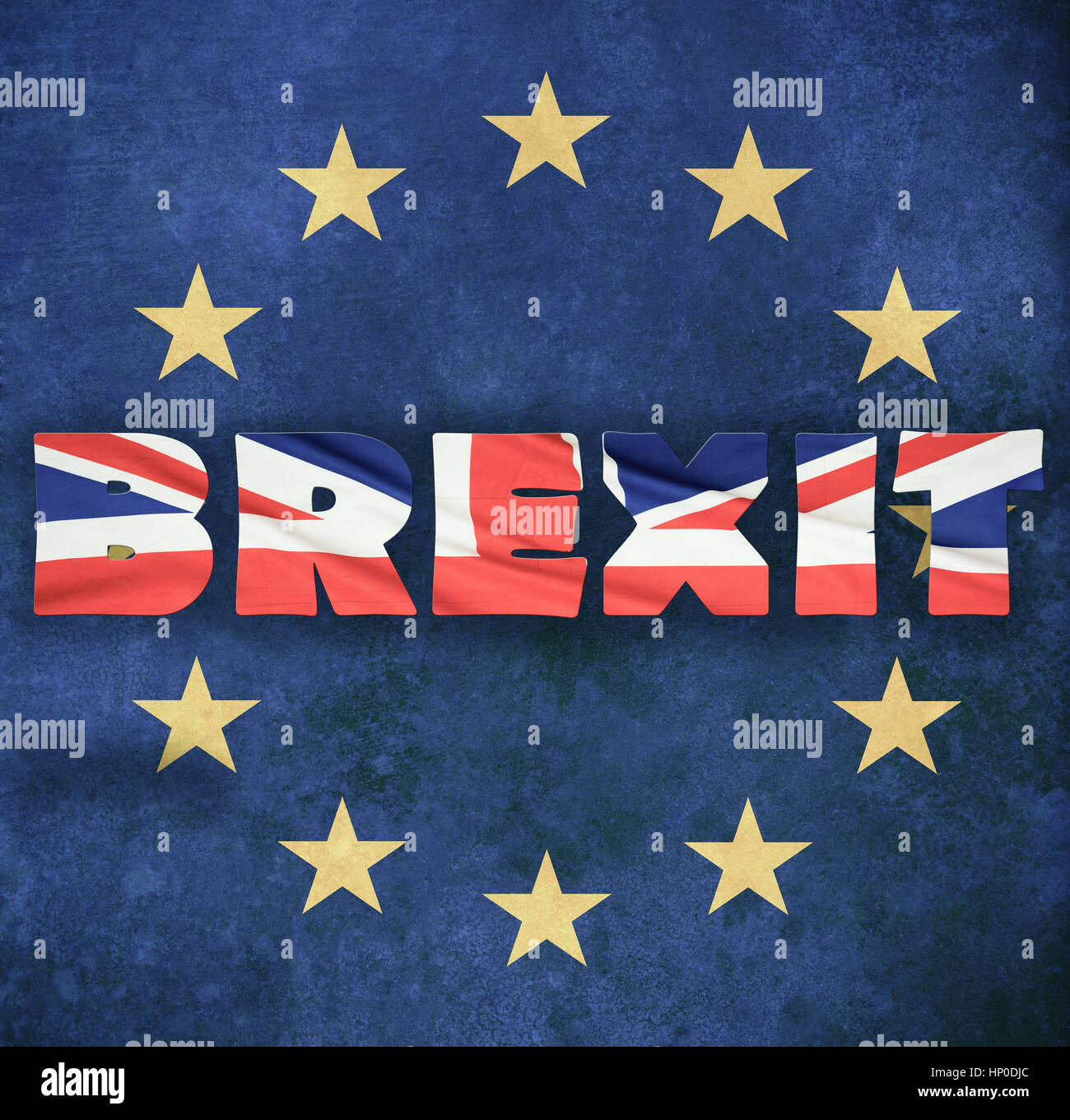 flags of UK and EU combined over icons of London - Brexit concept Stock ...