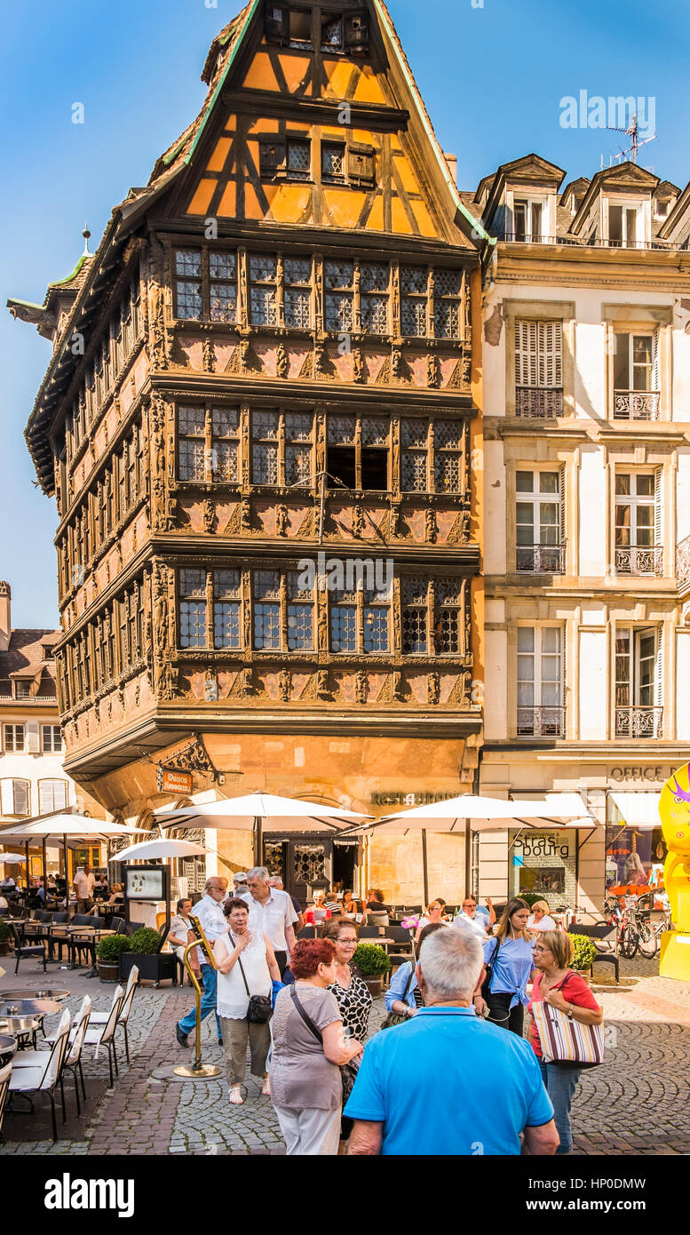 street scene at place de la cathedrale in front of strasbourg tourist ...