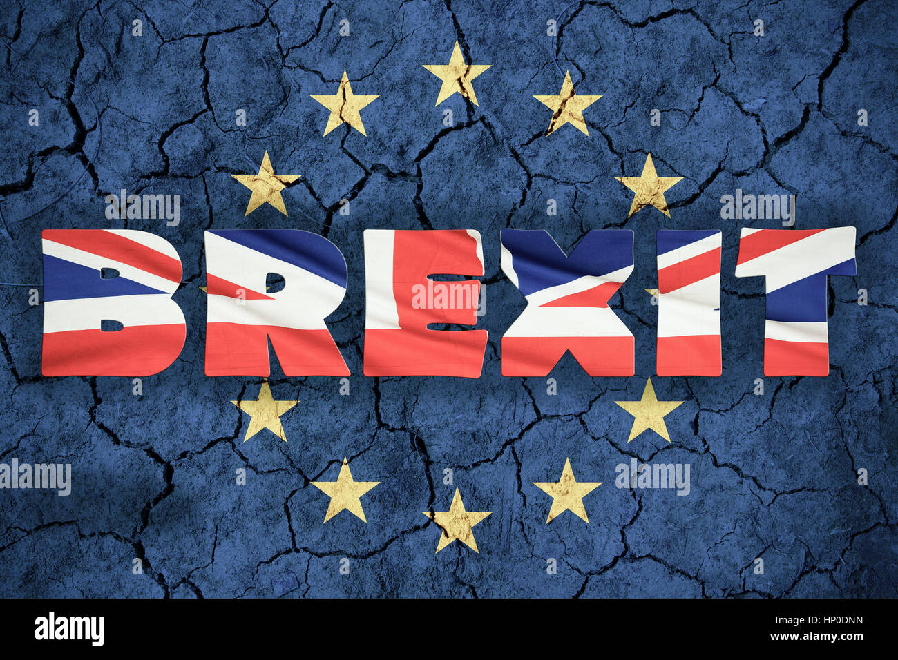 flags of UK and EU combined over icons of London - Brexit concept Stock ...