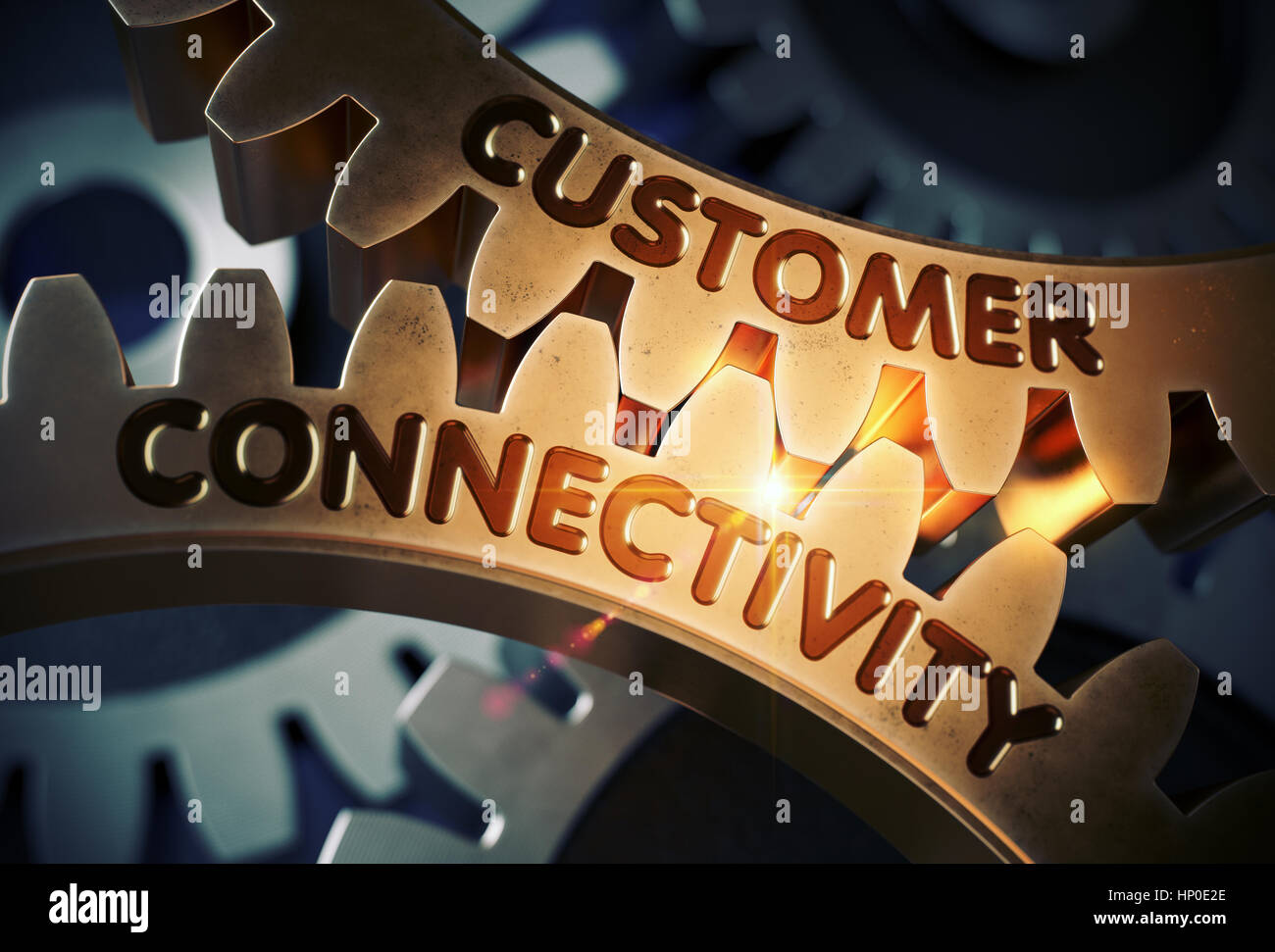 Customer Connectivity on Golden Cog Gears. 3D Illustration Stock Photo ...