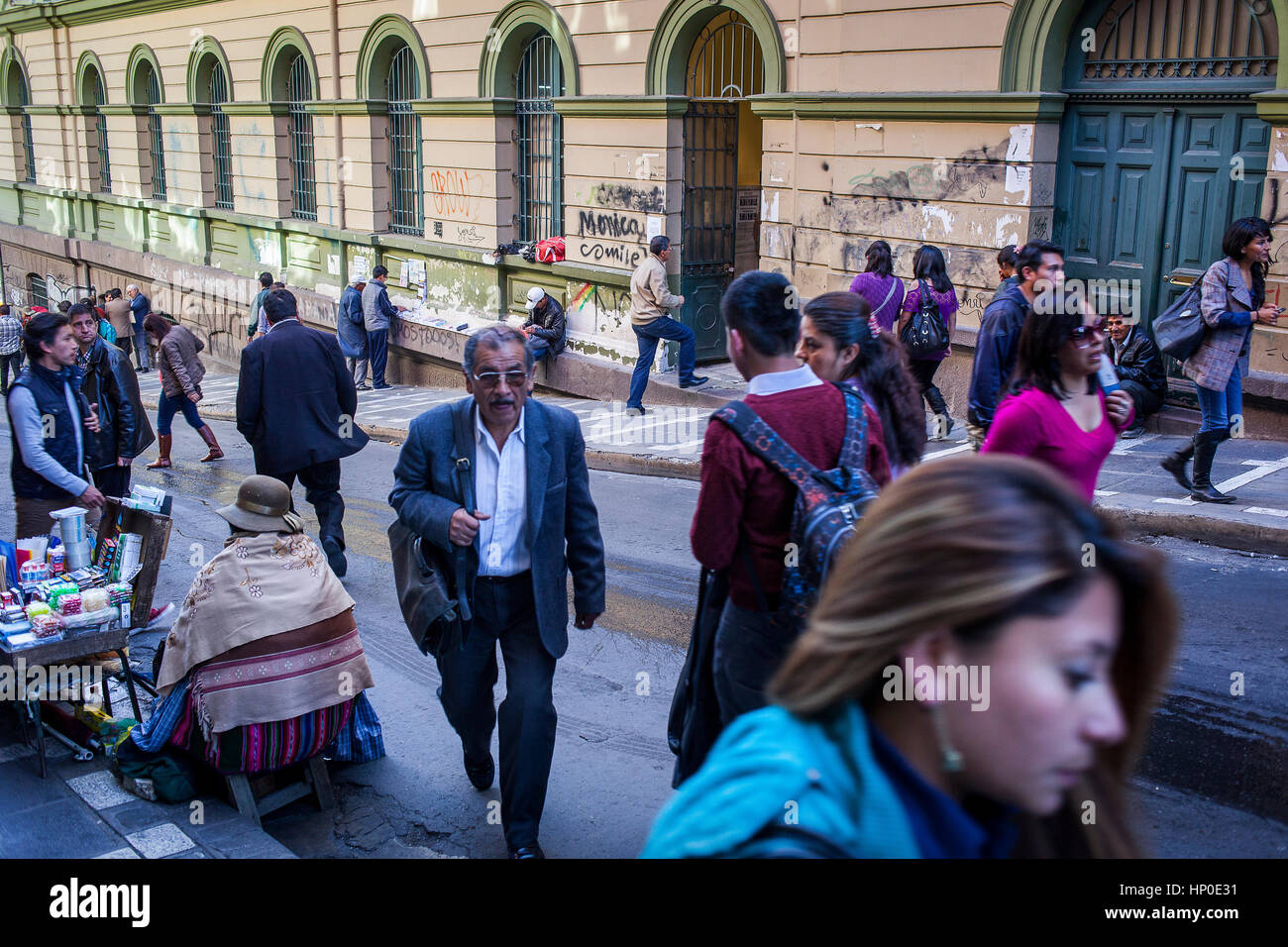 Street scene, in Calle Yanacocha, La Paz, Bolivia Stock Photo - Alamy