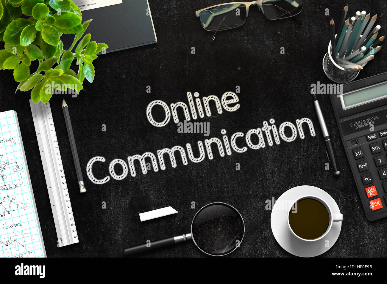Black Chalkboard with Online Communication. 3D Rendering Stock Photo ...