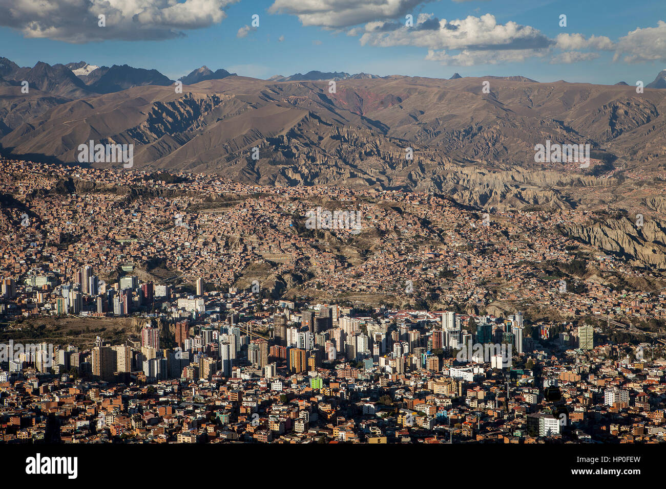Panoramic view of the city, in background Los Andes mountains, La Paz ...