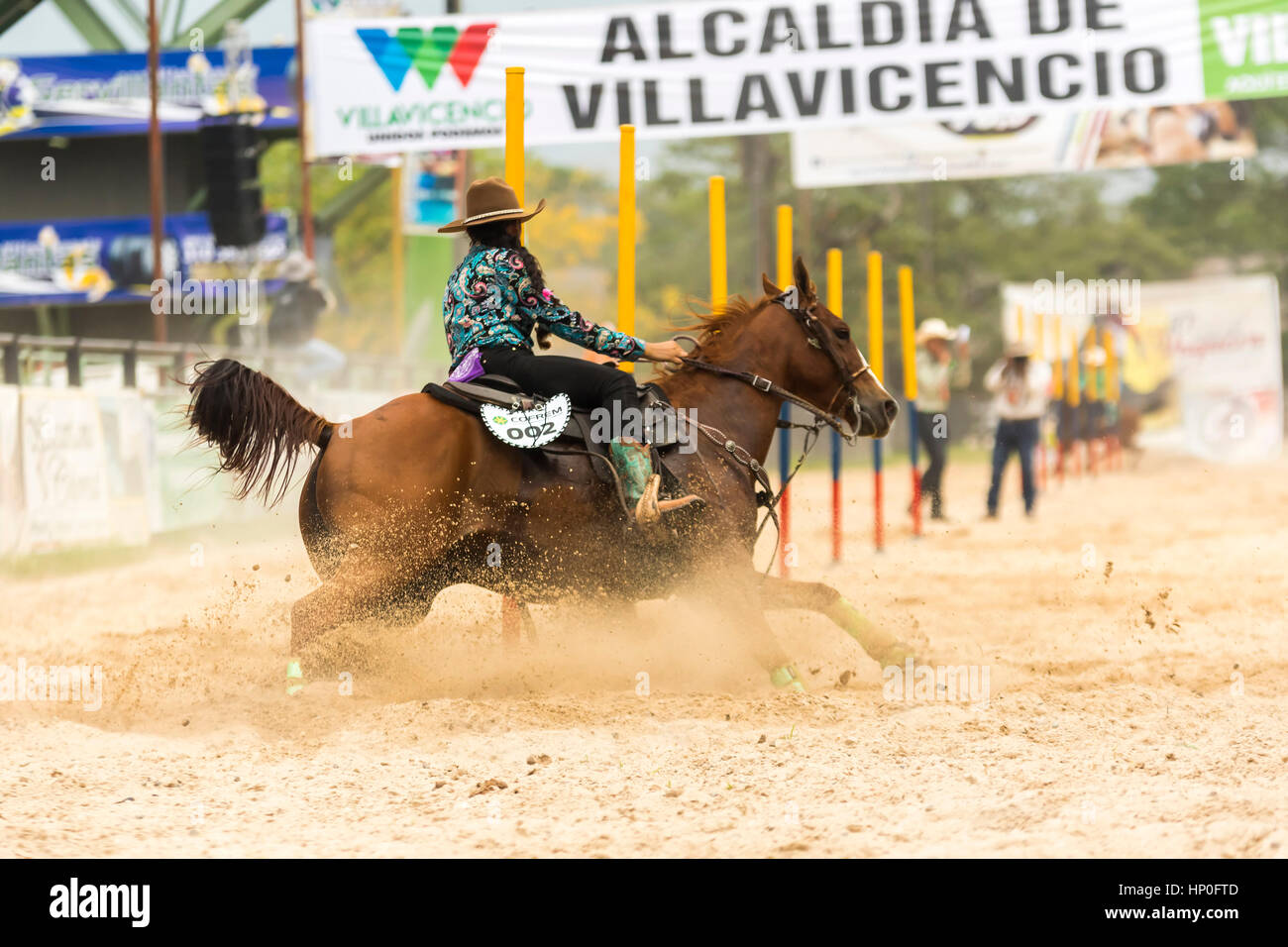 Pole bending race. Female rodeo competition celebrated in the Las ...