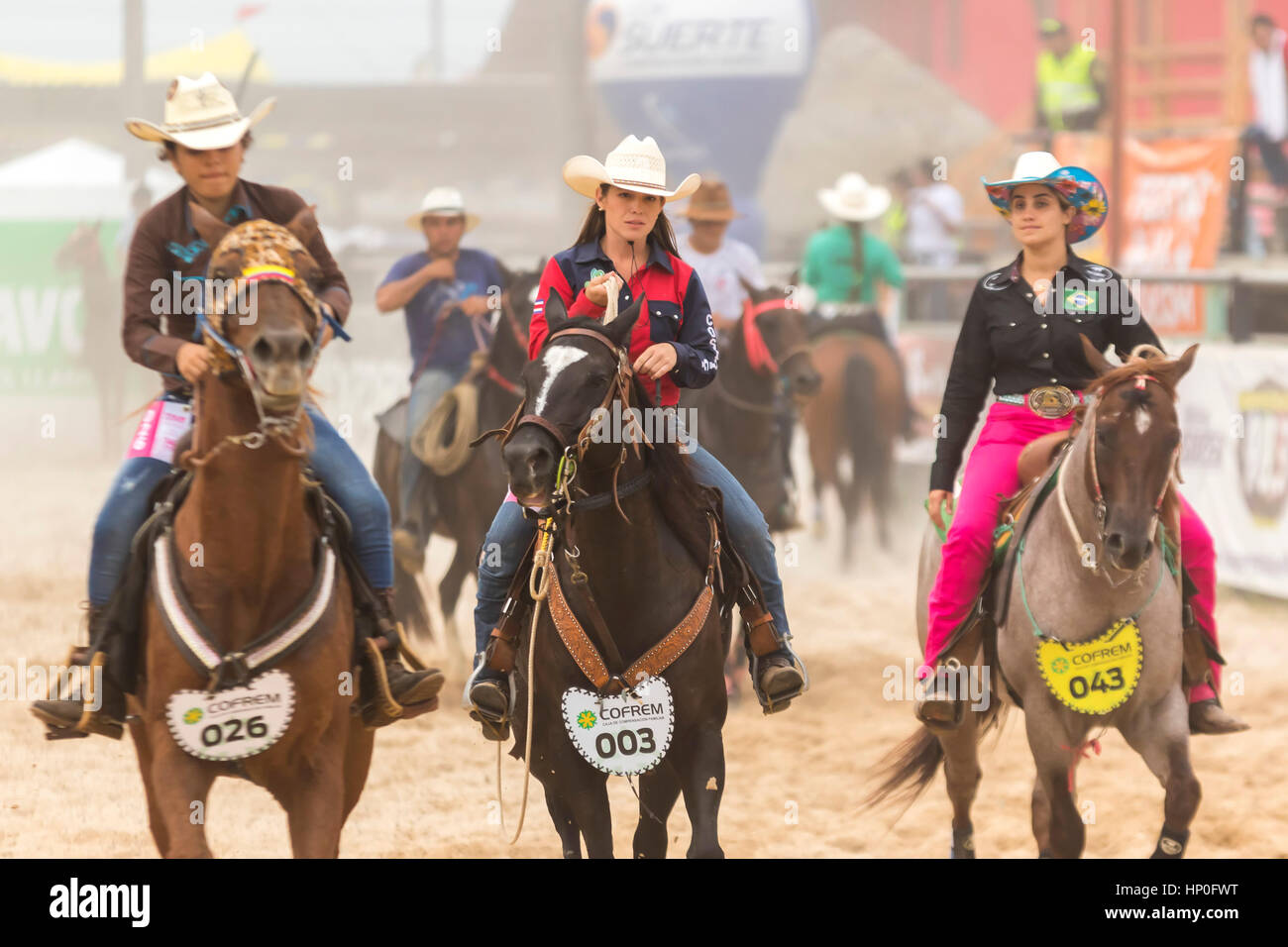 Cowgirl riding. Female rodeo competition celebrated in the Las Malocas ...