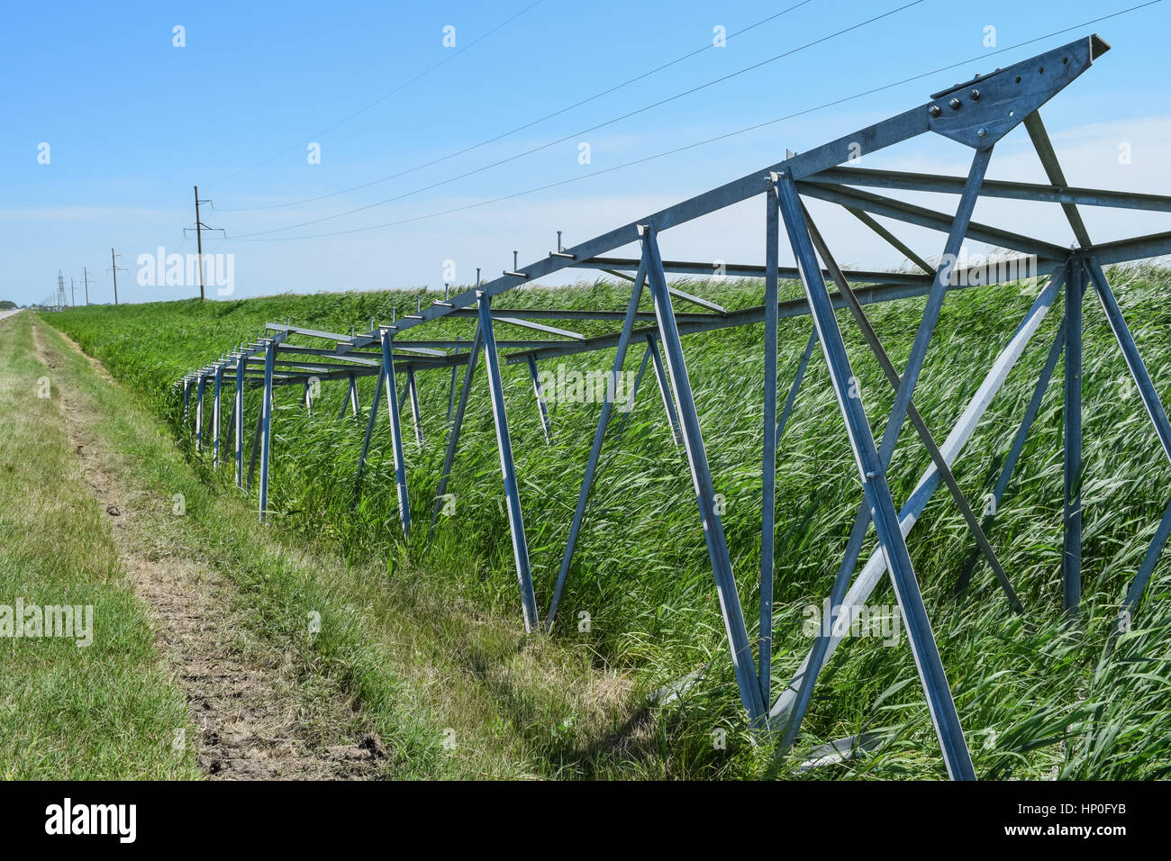 Power line support, insulators and wires. Appearance of a design ...