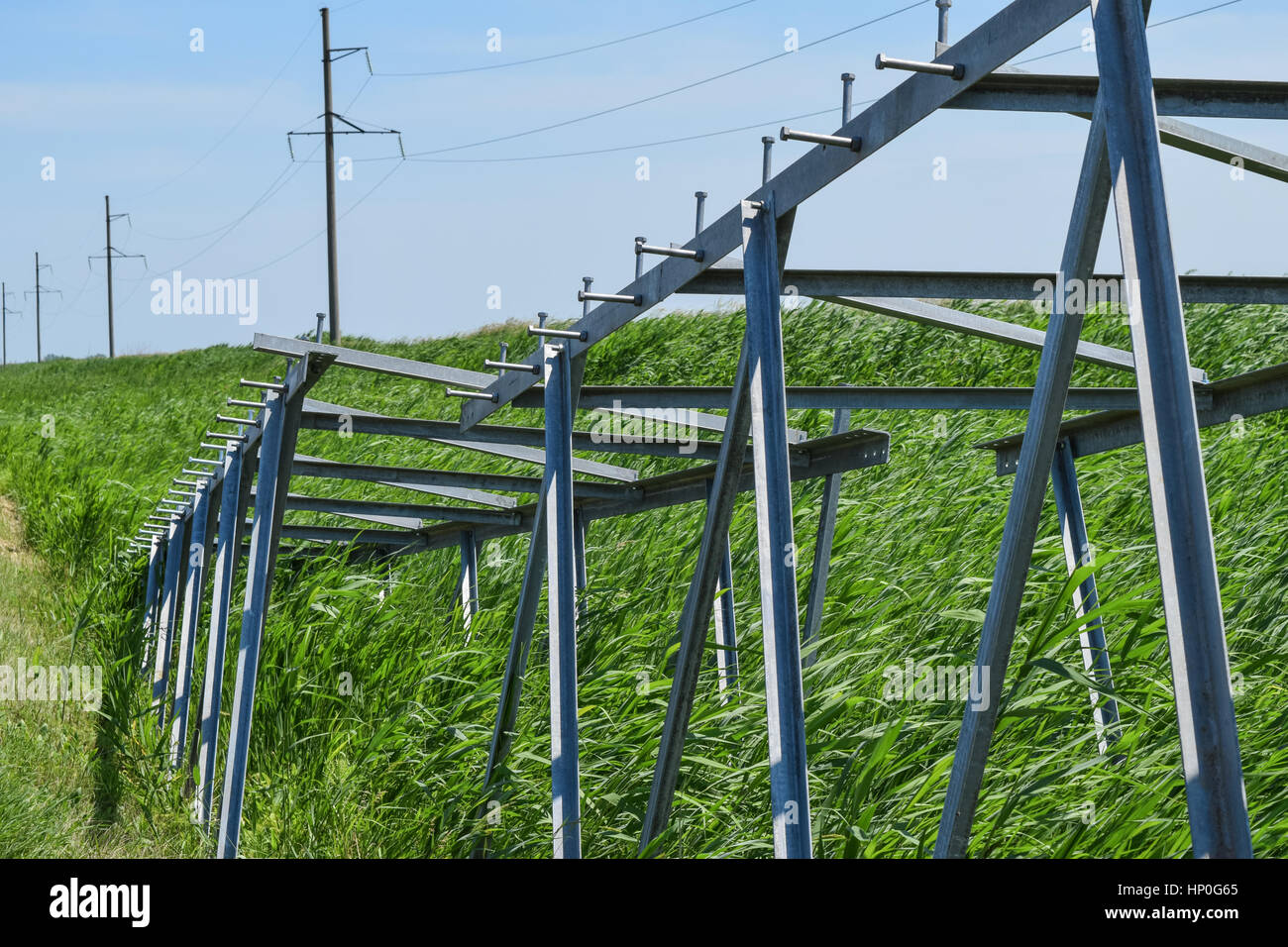 Power line support, insulators and wires. Appearance of a design ...